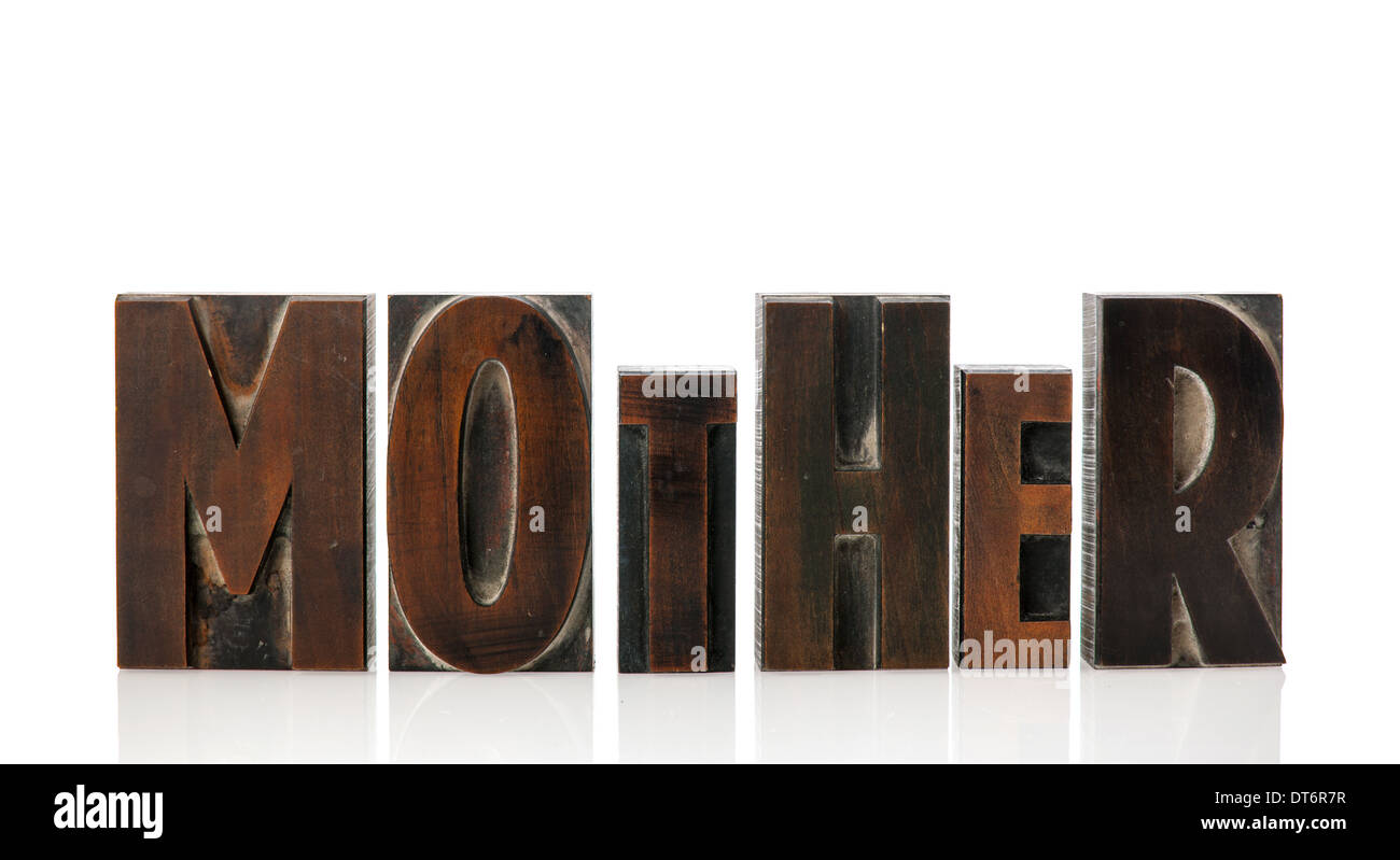 Mother written in vintage letters isolated over white background Stock ...