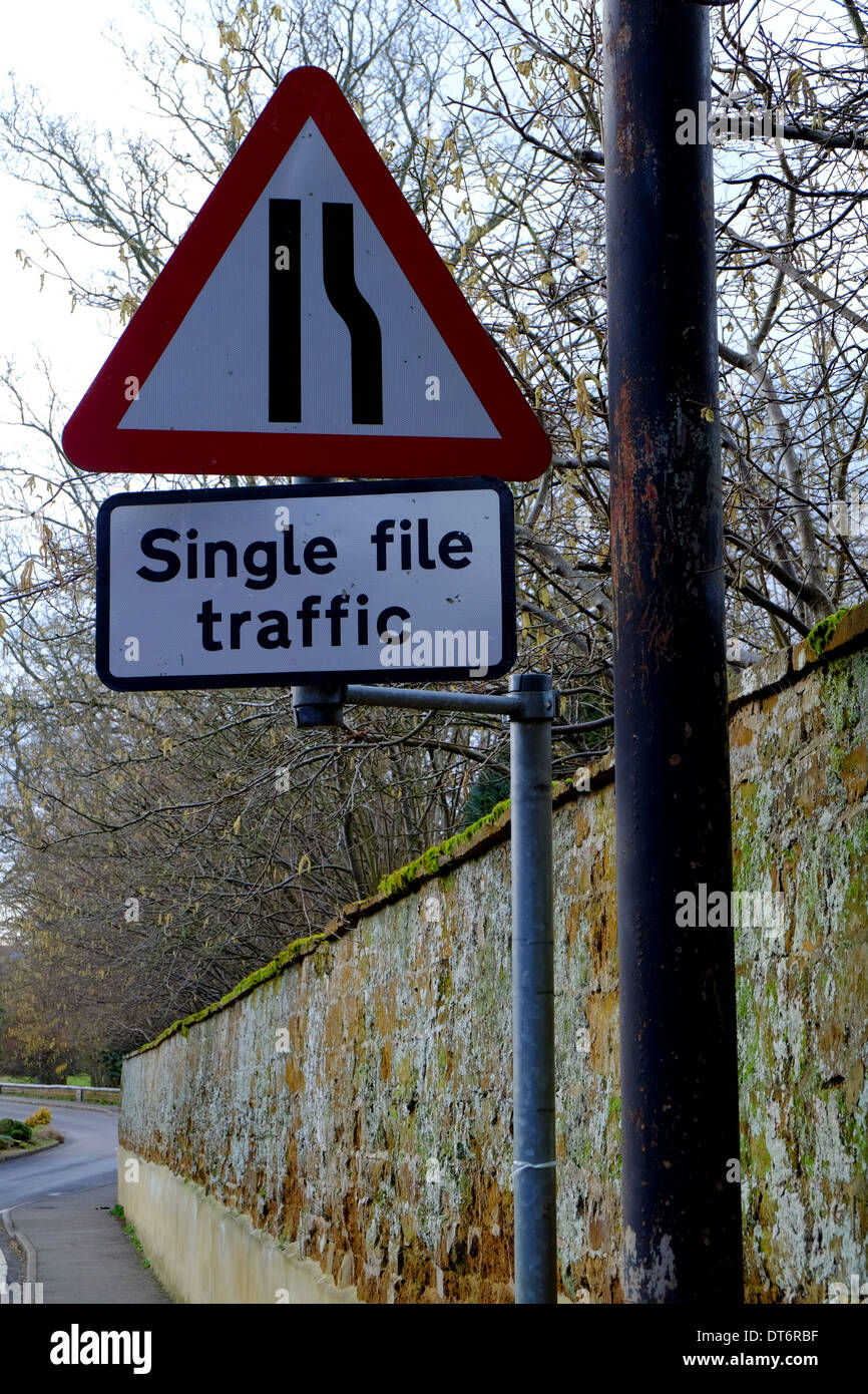 Single file traffic sign in Bugbrooke village, Northamptonshire Stock ...