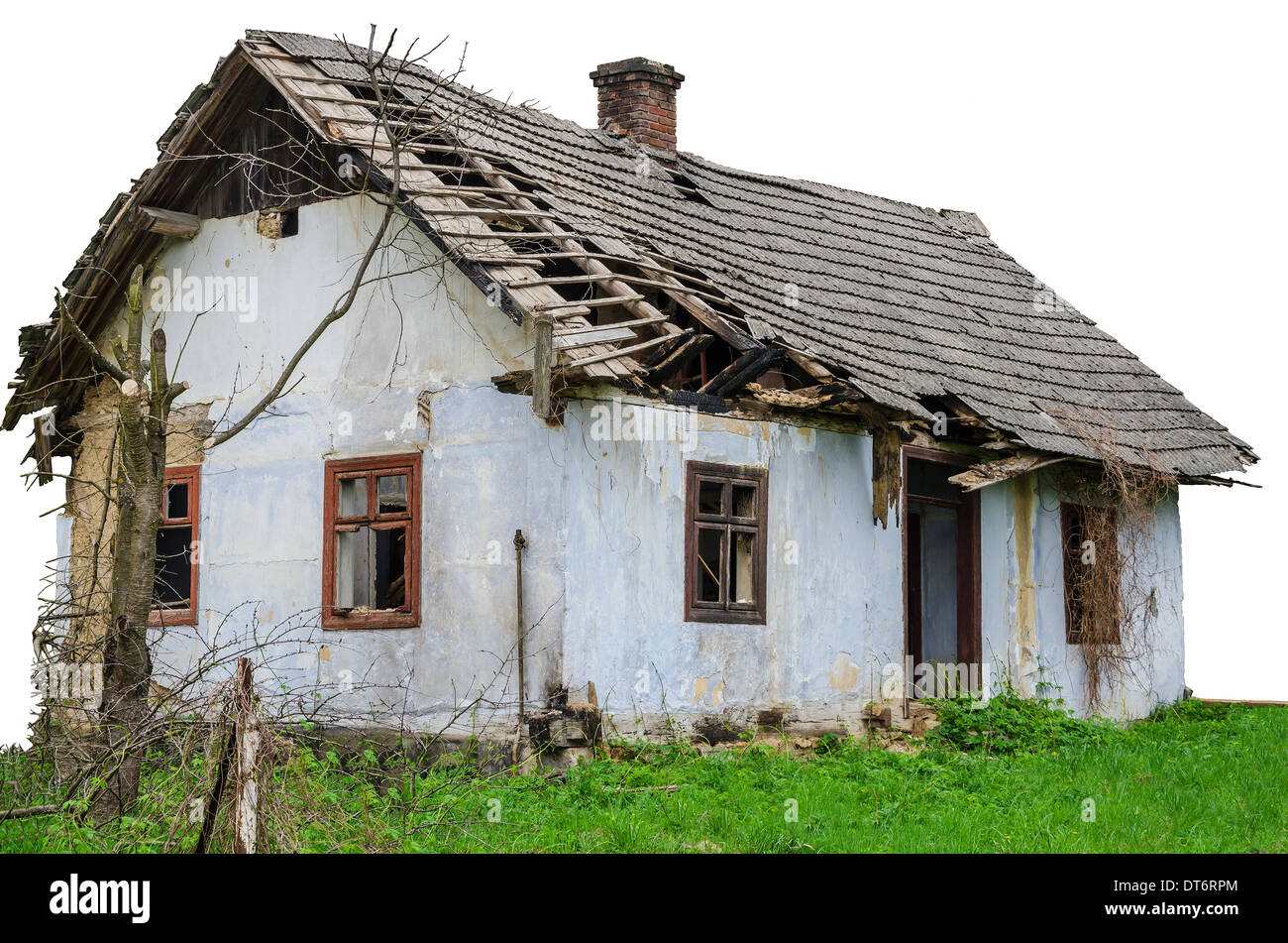 Rural abandoned House on the grass isolated Stock Photo - Alamy