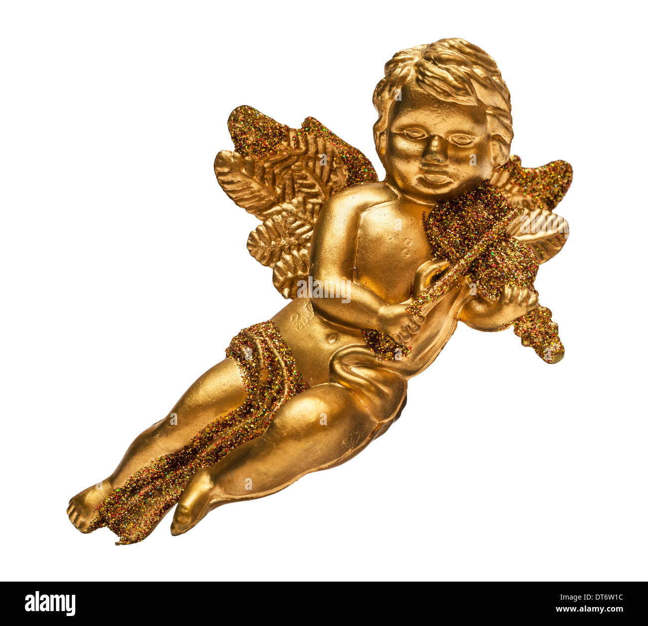Golden angel playing on violin isolated on white background Stock Photo ...