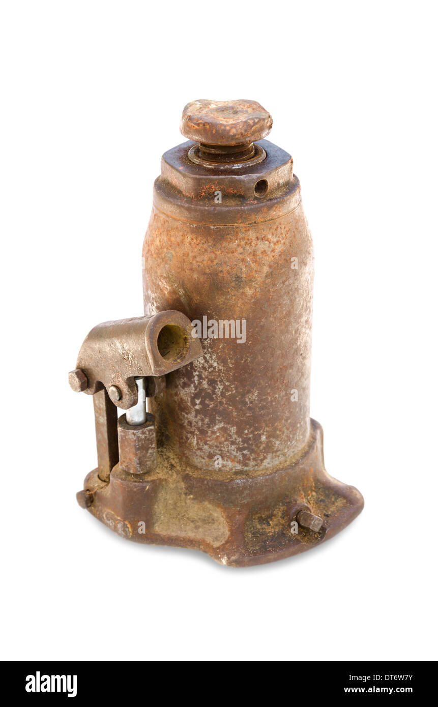 old rusty vehicle hydraulic jack isolated background Stock Photo - Alamy