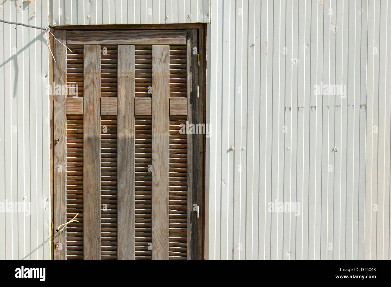 Plastic trailer wall and wooden door exterior abstract background Stock ...