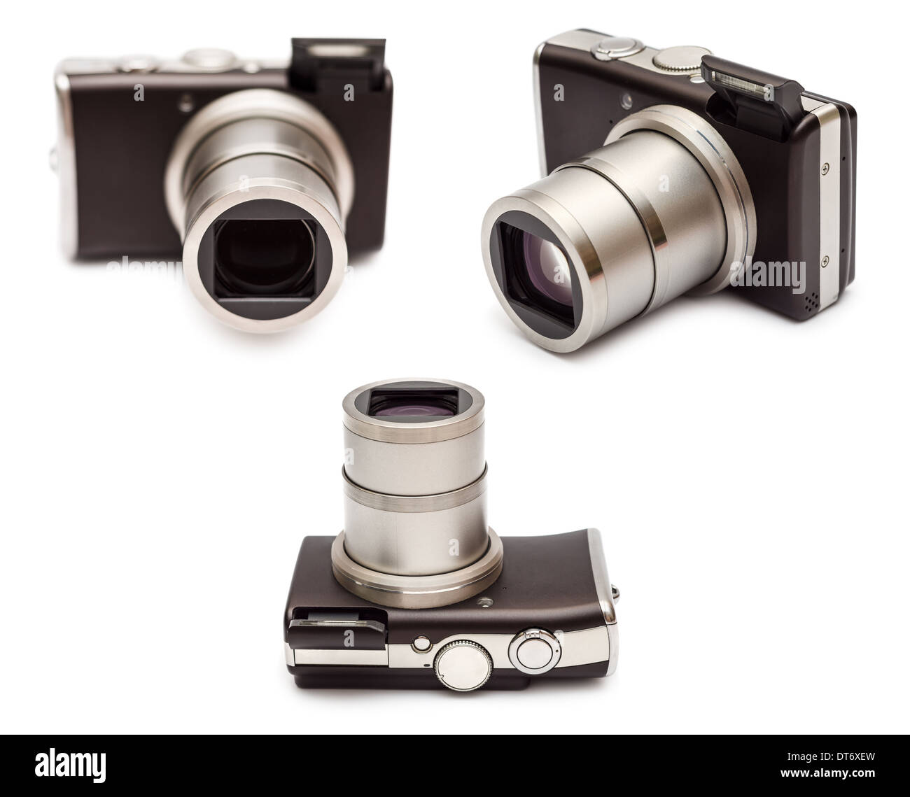 Zoom. Digital camera with lens extended. Isolated on white background ...