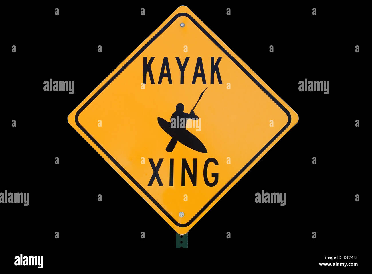 kayak crossing road sign that says kayak xing with black background ...