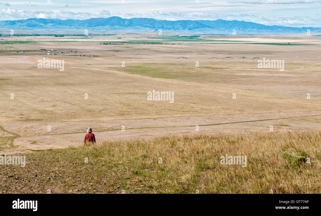 Montana, Ulm, First Peoples Buffalo Jump State Park, female visitor ...