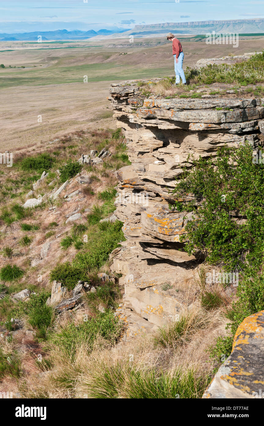 Montana, Ulm, First Peoples Buffalo Jump State Park, female visitor ...