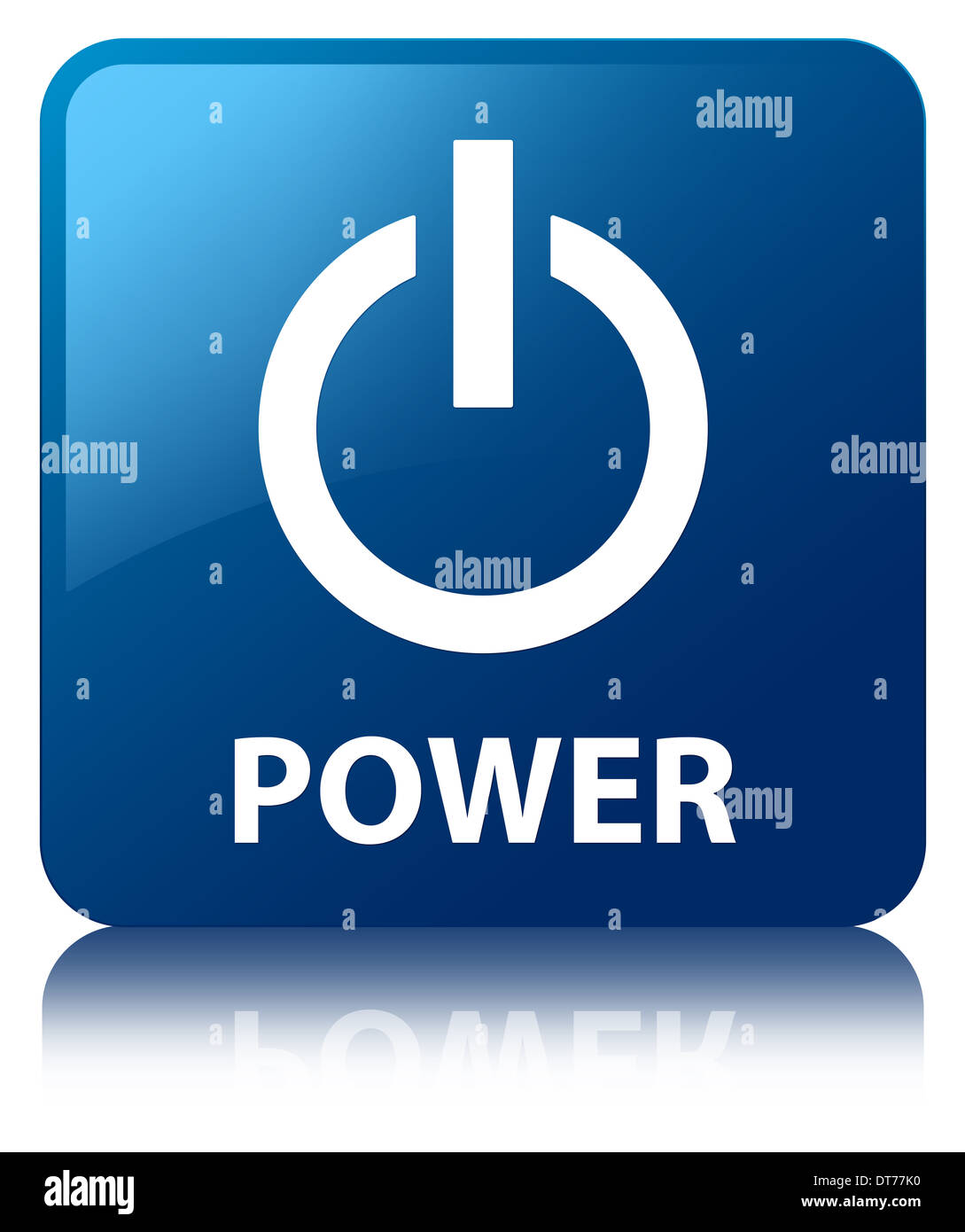 Power glossy blue reflected square button Stock Photo - Alamy