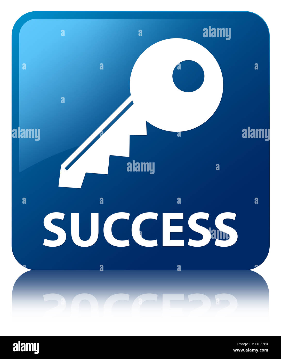 Success (key icon) glossy blue reflected square button Stock Photo - Alamy