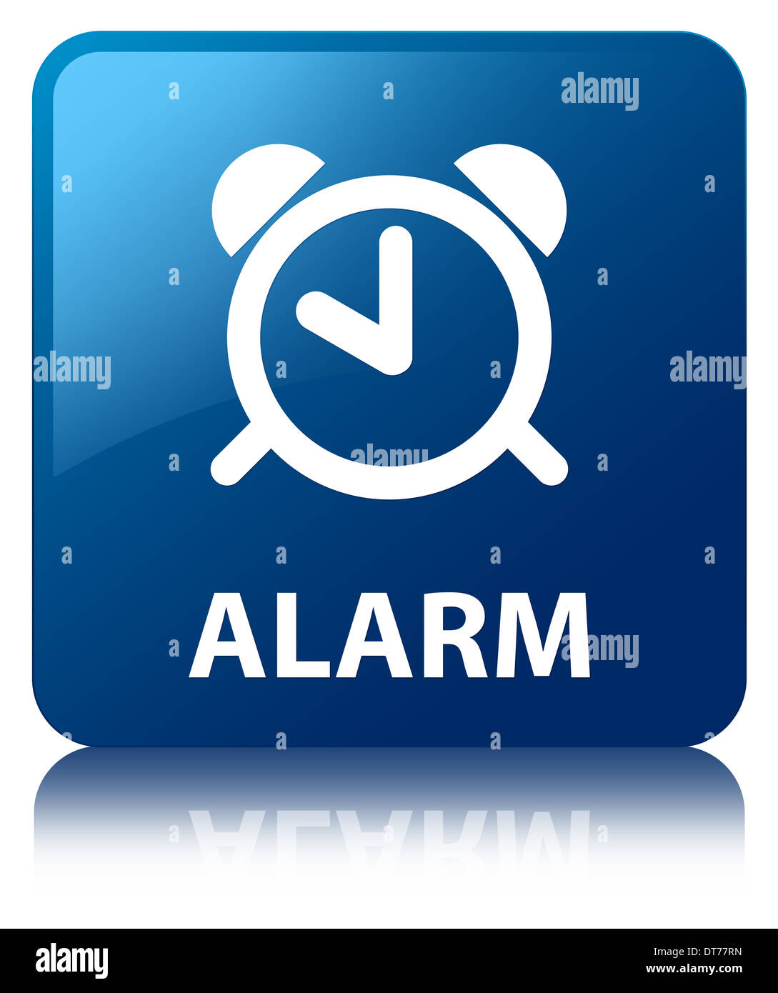 Alarm glossy blue reflected square button Stock Photo - Alamy