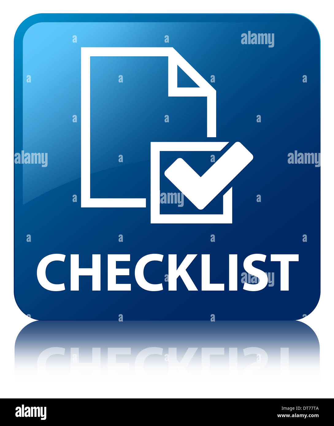 Checklist glossy blue reflected square button Stock Photo - Alamy