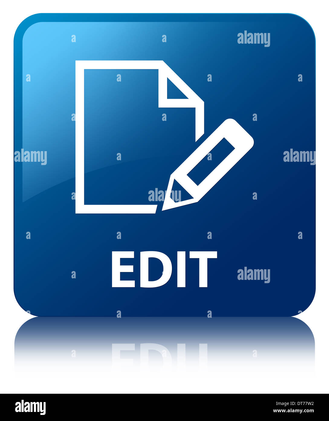 Edit document glossy blue reflected square button Stock Photo - Alamy