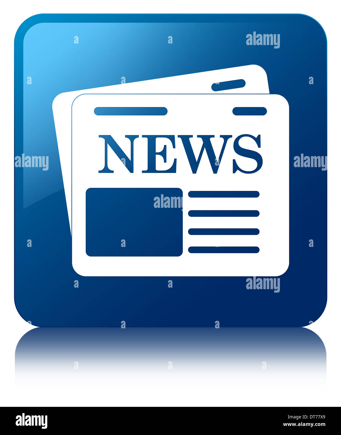 Newspaper icon glossy blue reflected square button Stock Photo - Alamy