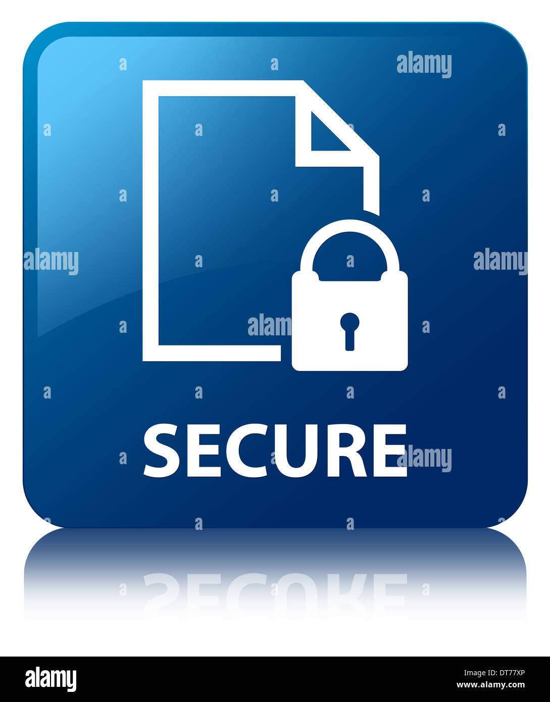 Secure document glossy blue reflected square button Stock Photo - Alamy