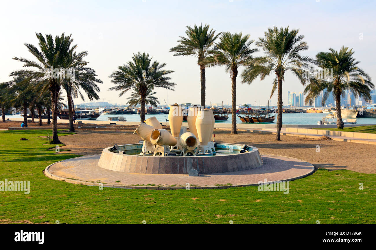 Fountain of Ceramic Vases at the Corniche Promenade, Doha, Qatar Stock ...