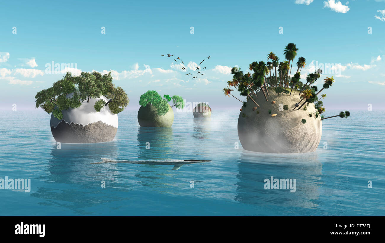 four different planets floating in the ocean Stock Photo - Alamy
