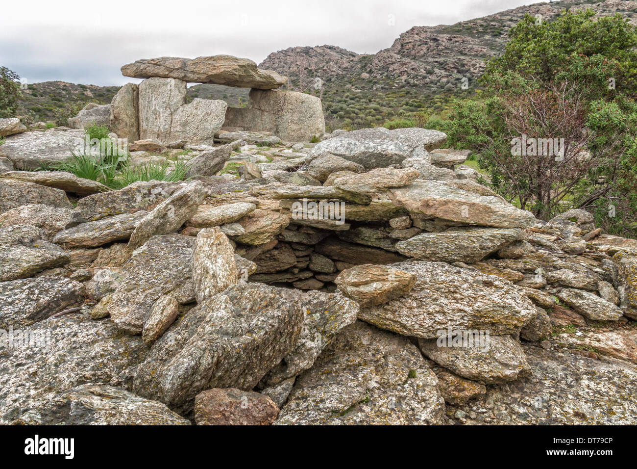 Prehistoric Dolmen (burial site) at Revincu in the Desert des Agriates ...