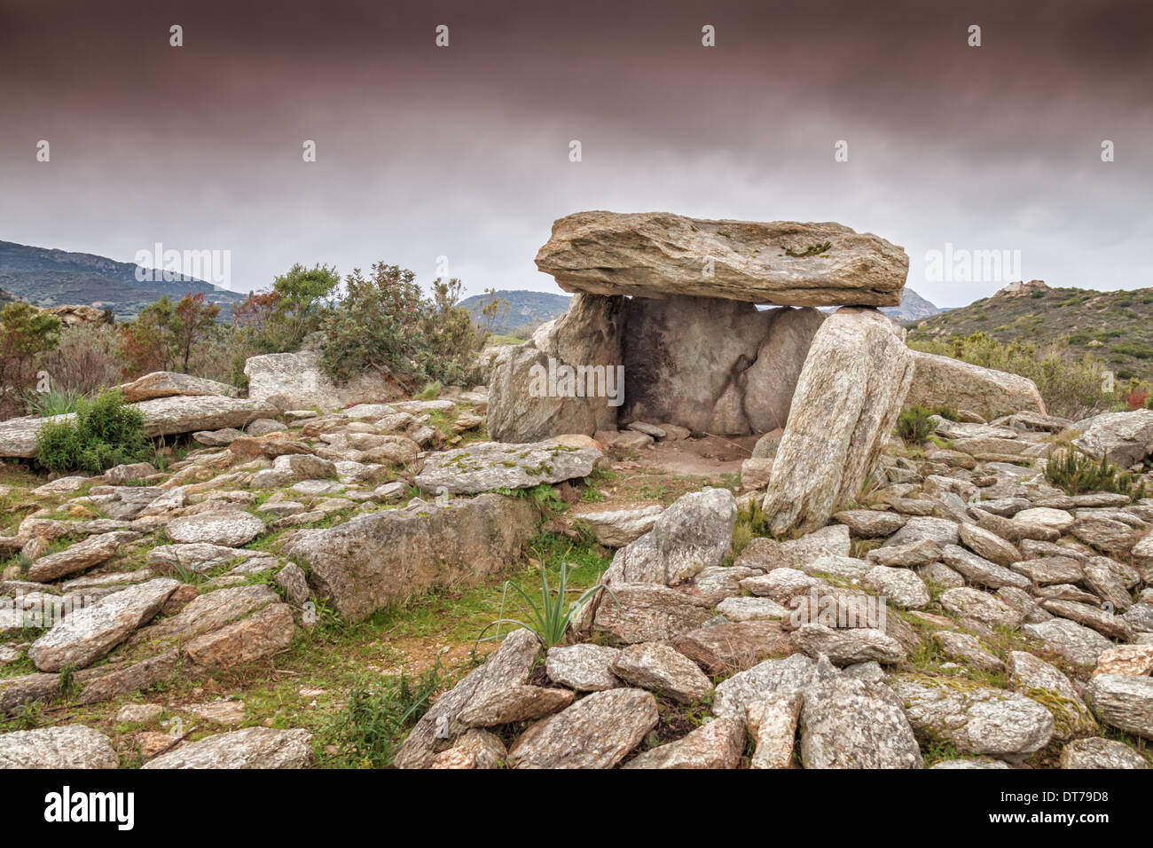 Prehistoric Dolmen (burial site) at Revincu in the Desert des Agriates ...