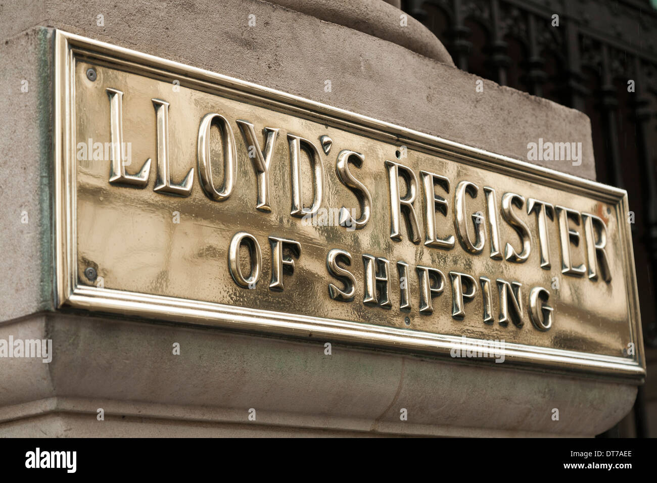 Brass plaque on the Lloyd's / Lloyds register of shipping building at ...