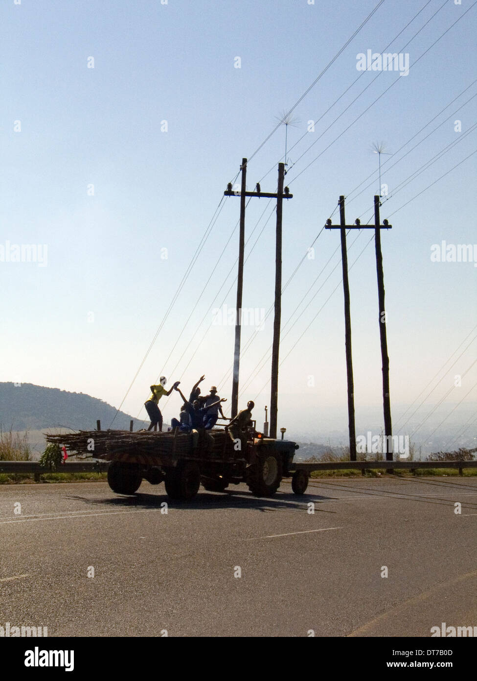 lightning conductor rural power lines child mother people cars Stock ...