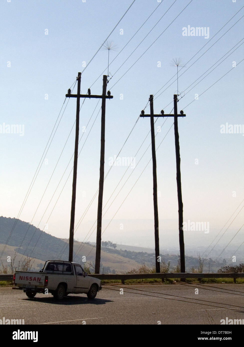 lightning conductor rural power lines child mother people cars Stock ...