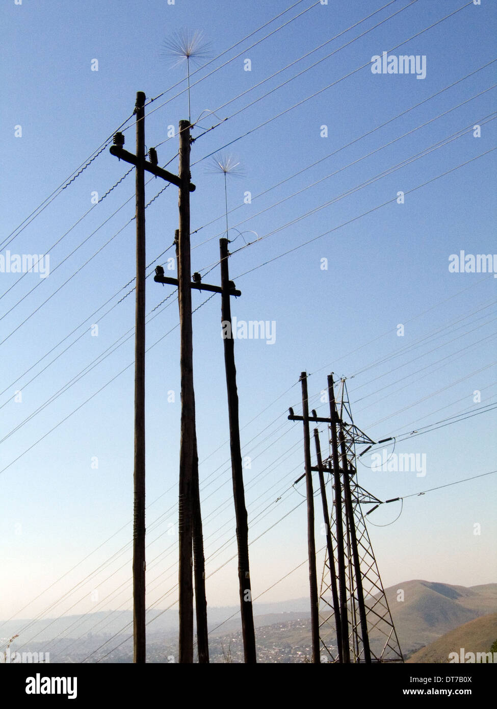 lightning conductor rural power lines child mother people cars Stock ...