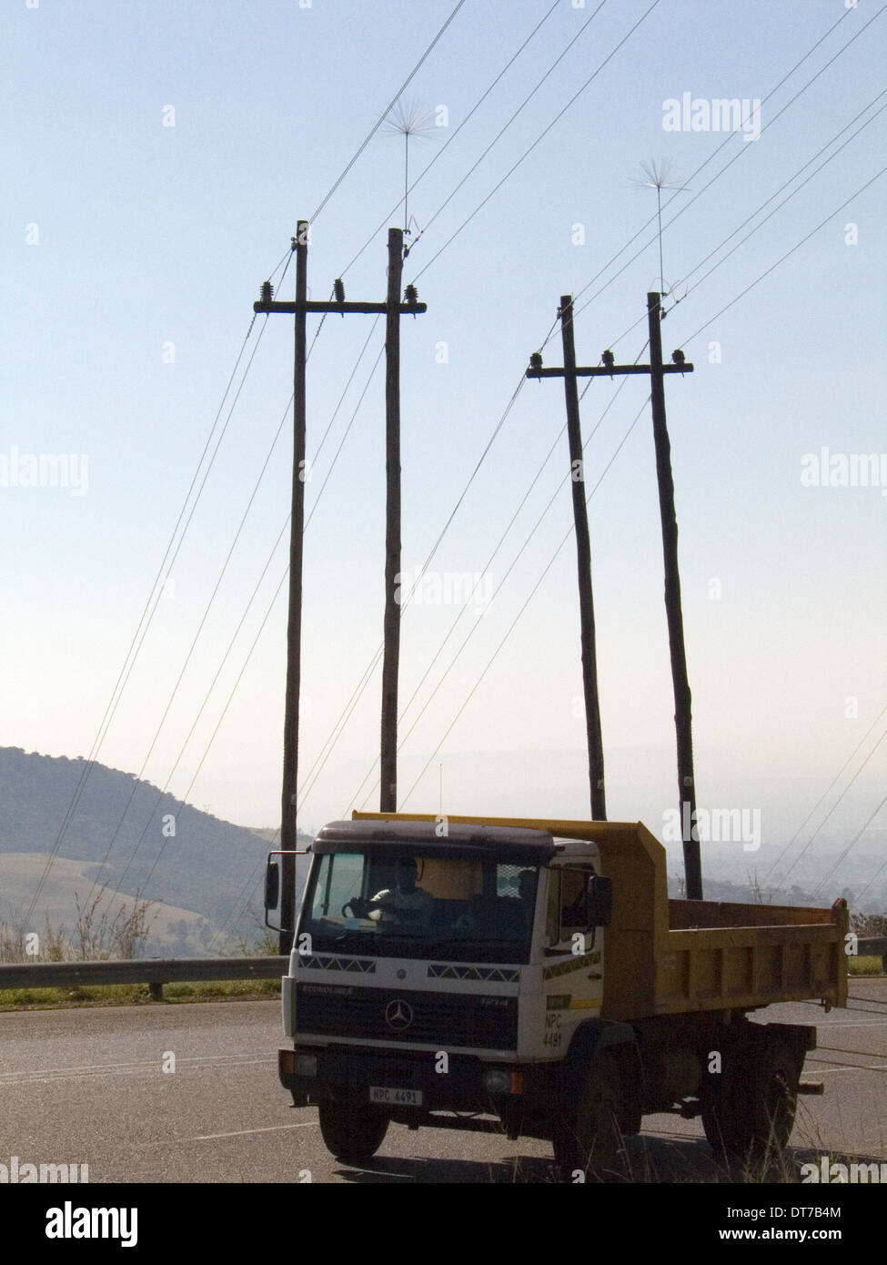 lightning conductor rural power lines child mother people cars Stock ...