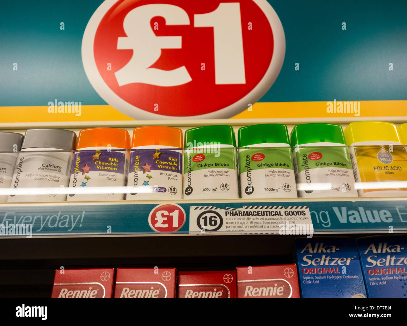 Poundland`s own brand vitamin supplements. Poundland store, UK Stock ...