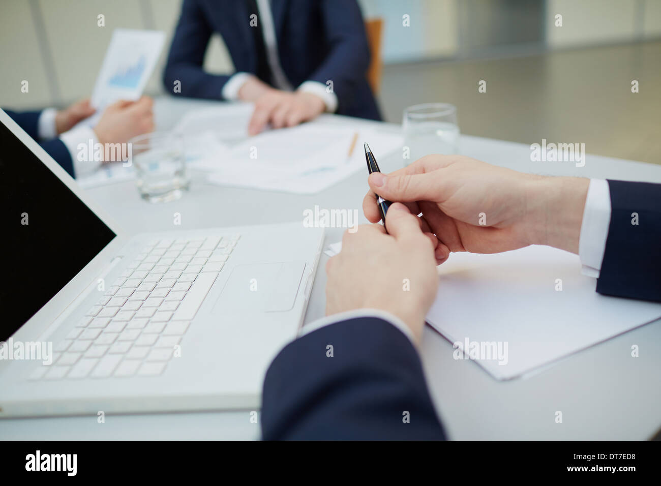 Image of human hands with pen during work planning at meeting Stock ...