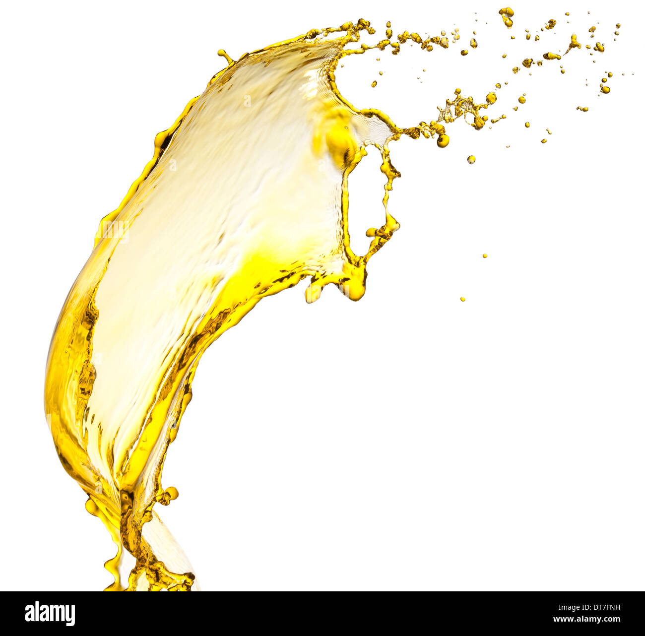 Flying splash yellow liquid on a white background Stock Photo - Alamy