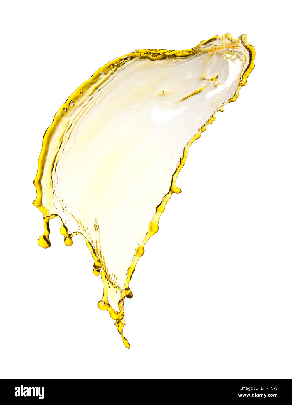 Flying splash yellow liquid on a white background Stock Photo - Alamy