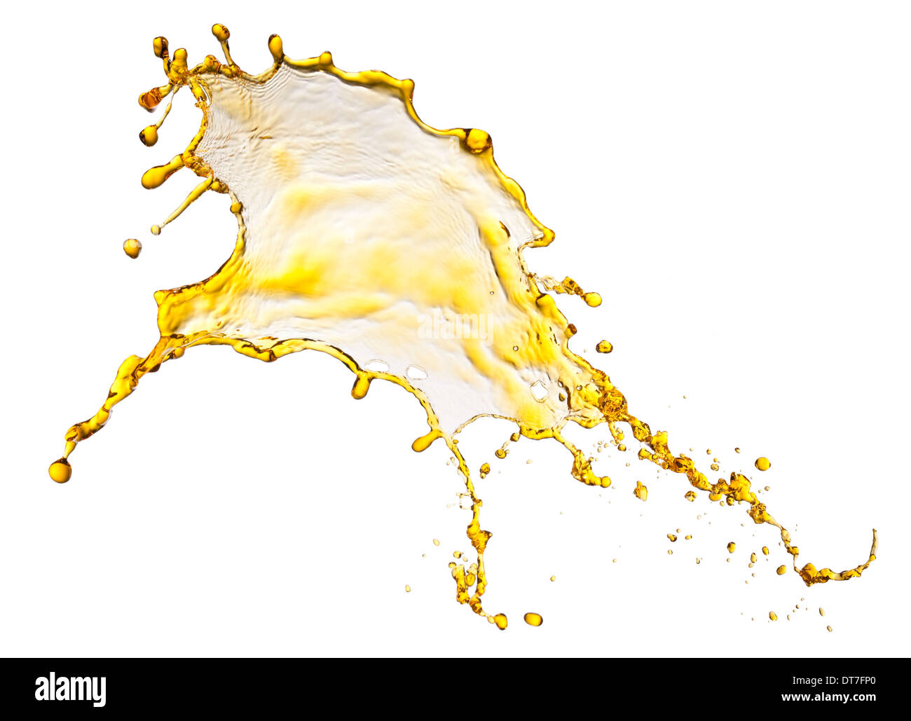 Flying splash yellow liquid on a white background Stock Photo - Alamy