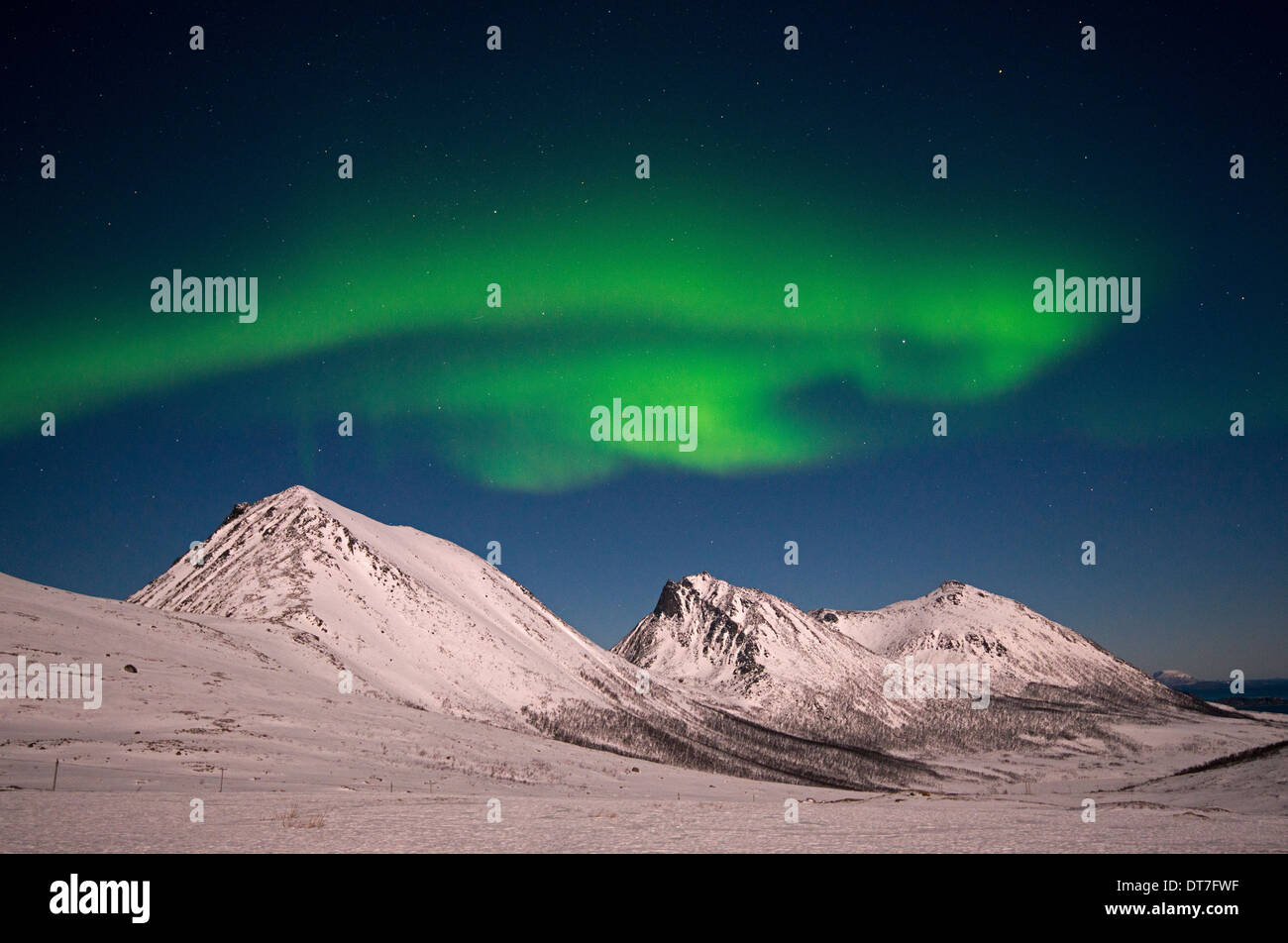 Aurora Borealis in the mountains between Tromvik and Rekvik, near ...
