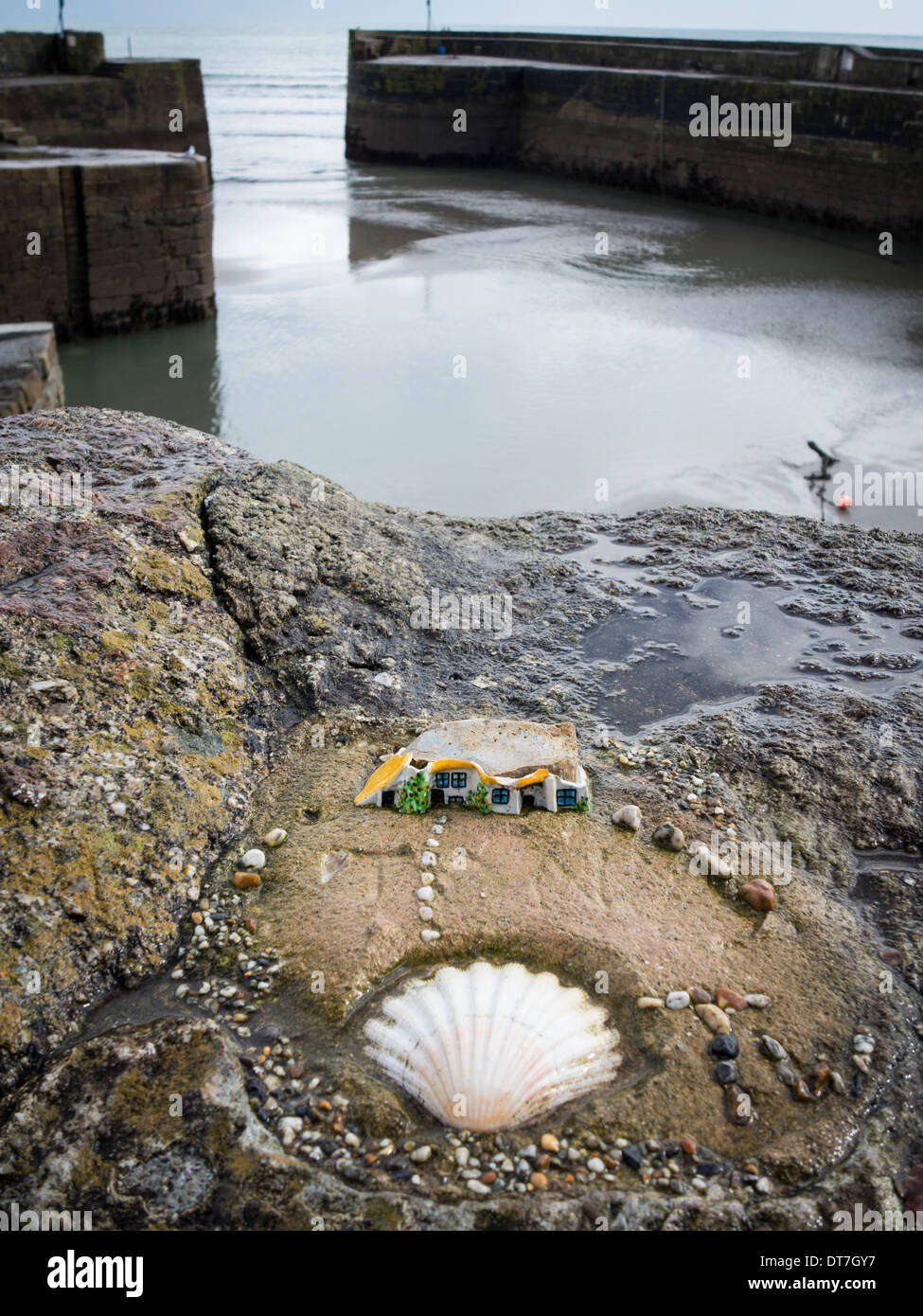 Tiny sculpture made with shells at Charlestown, Cornwall Stock Photo ...