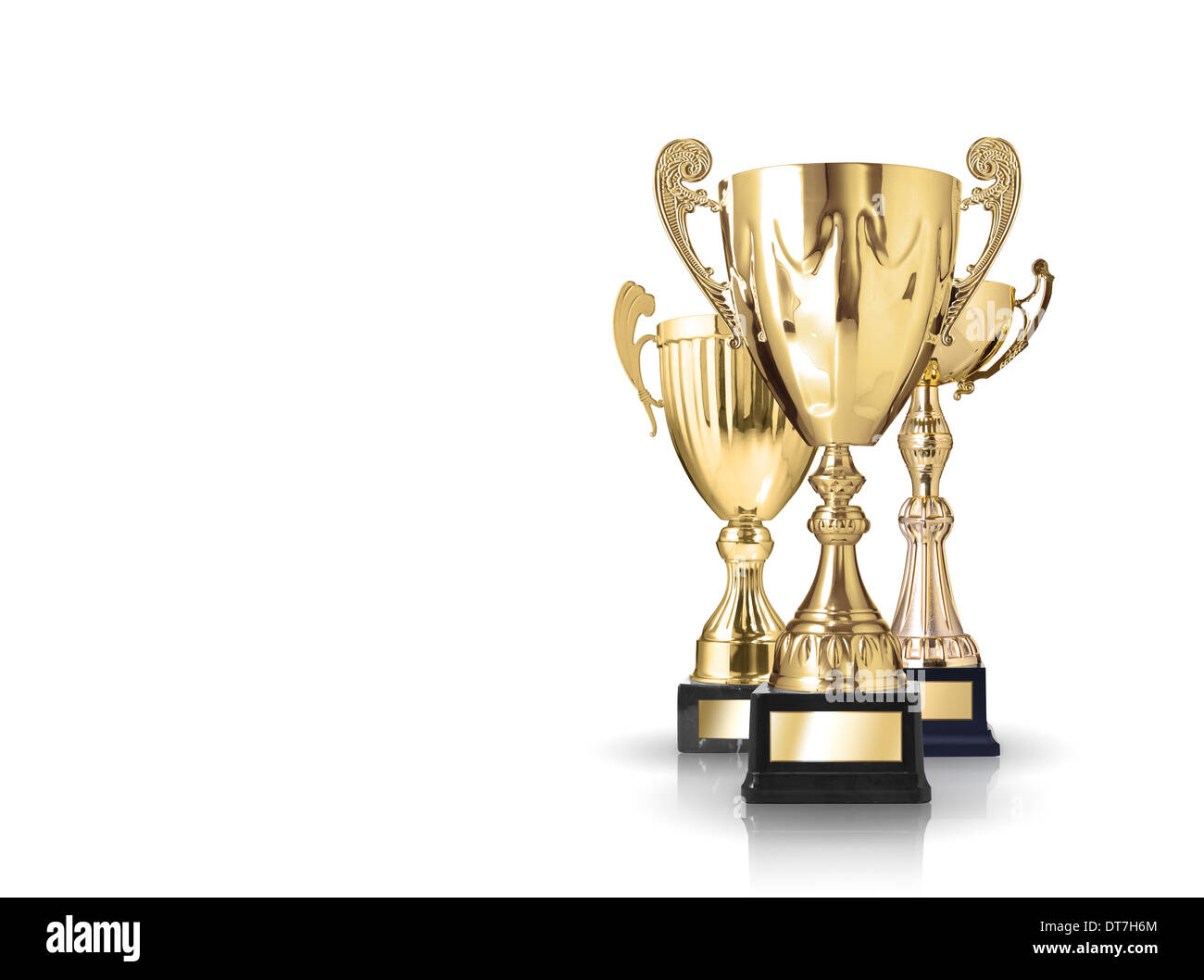 three different kind of golden trophies. Isolated on white background ...