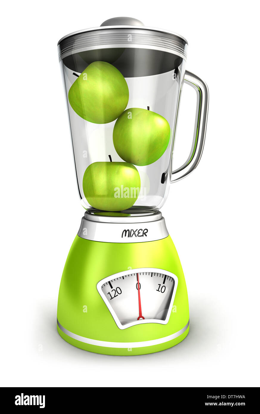 3d mixer scales with apples, isolated white background, 3d image Stock ...