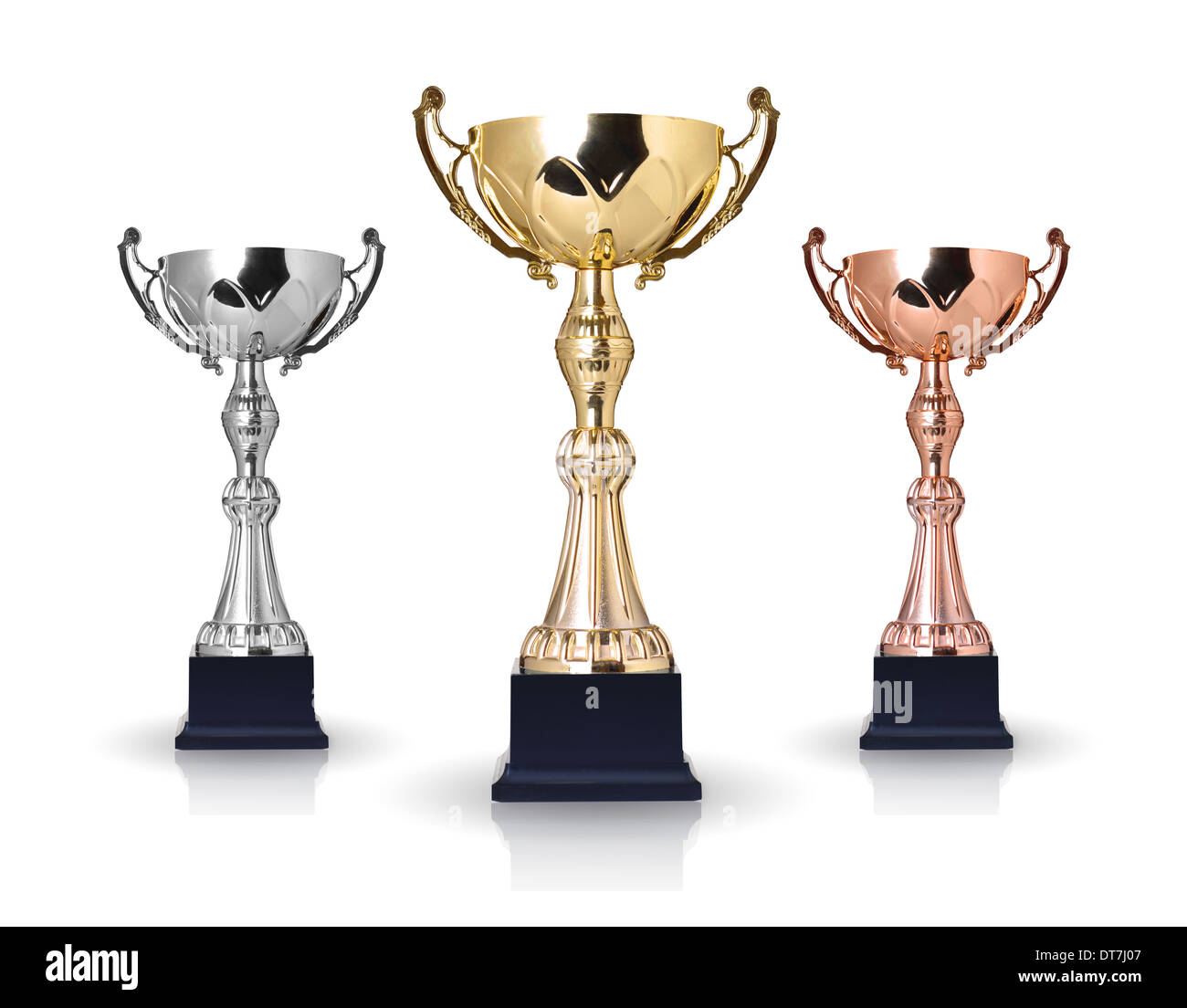 Three trophies, gold, silver and bronze. Isolated on white background ...