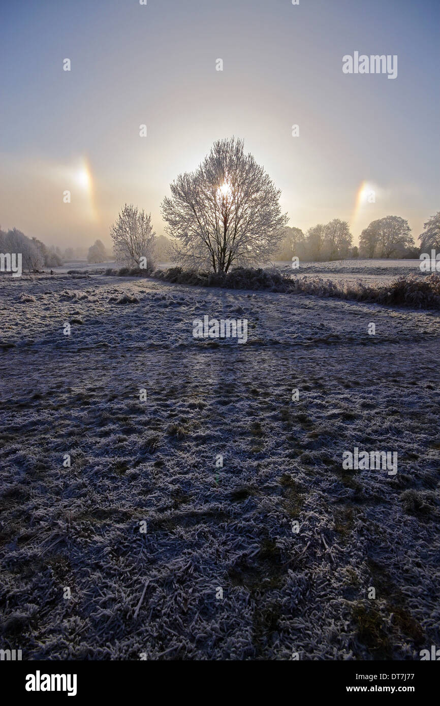 Sun Dog phenomenon cause by ice crystals during a freezing cold day in ...