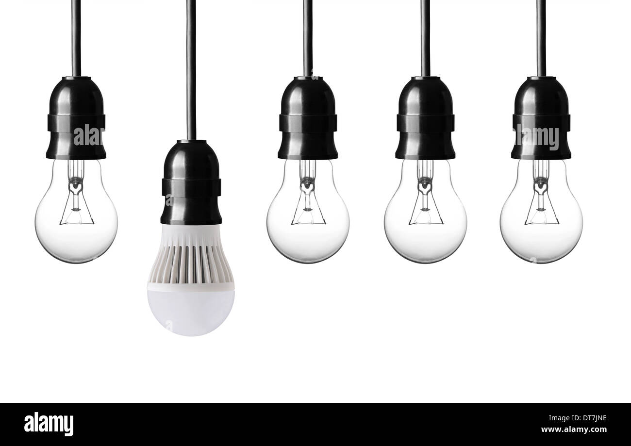 idea concept with bulbs on white background Stock Photo - Alamy