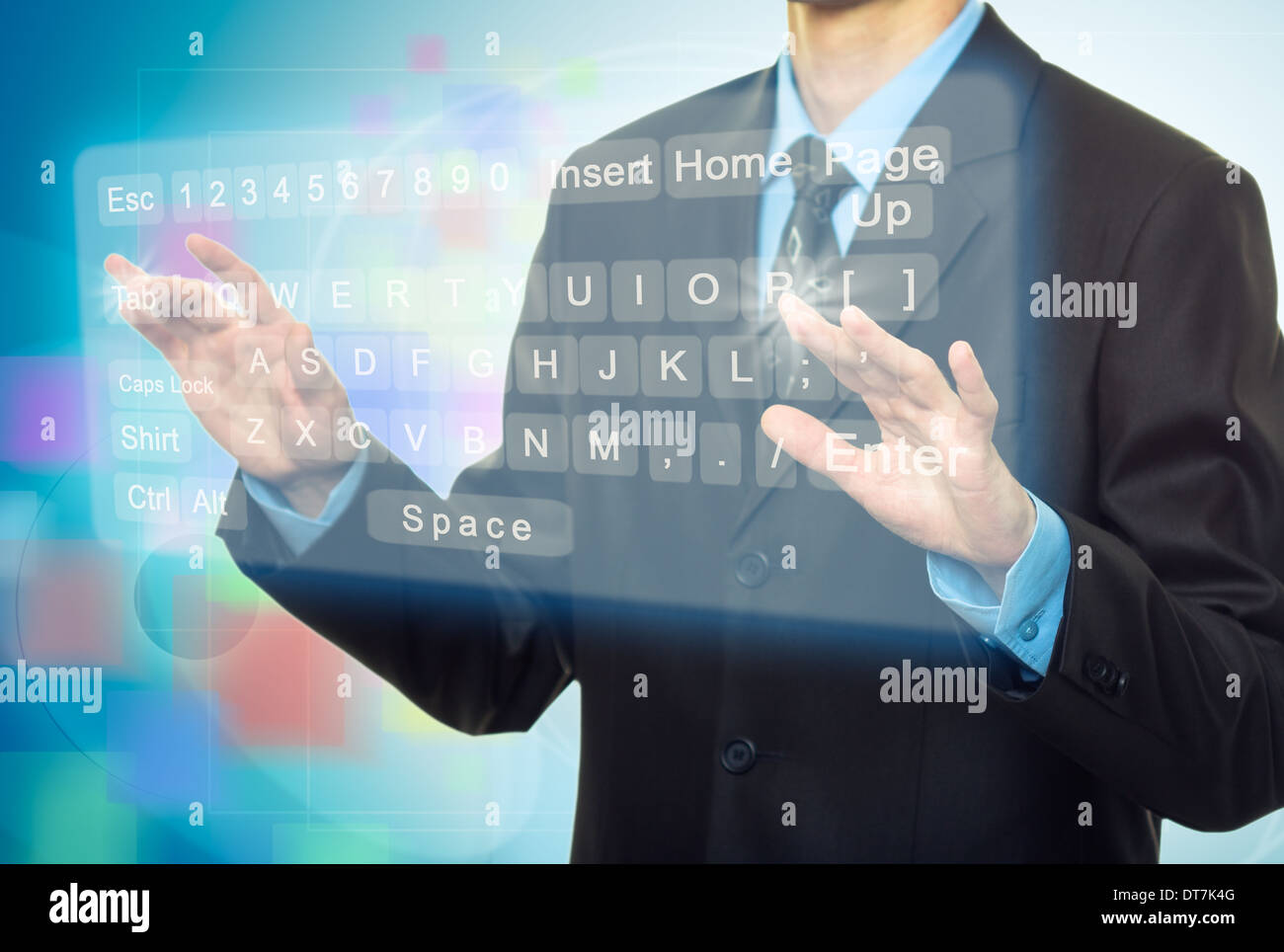Hands pushing a button on a virtual touch screen Stock Photo - Alamy