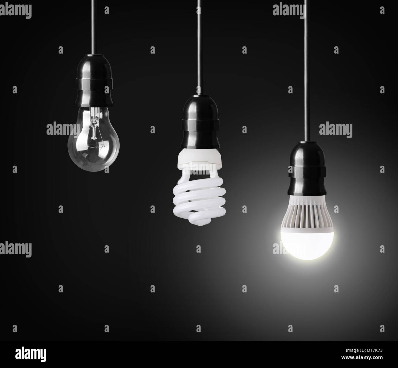 Light bulb,energy saver bulb and LED bulb on black Stock Photo - Alamy