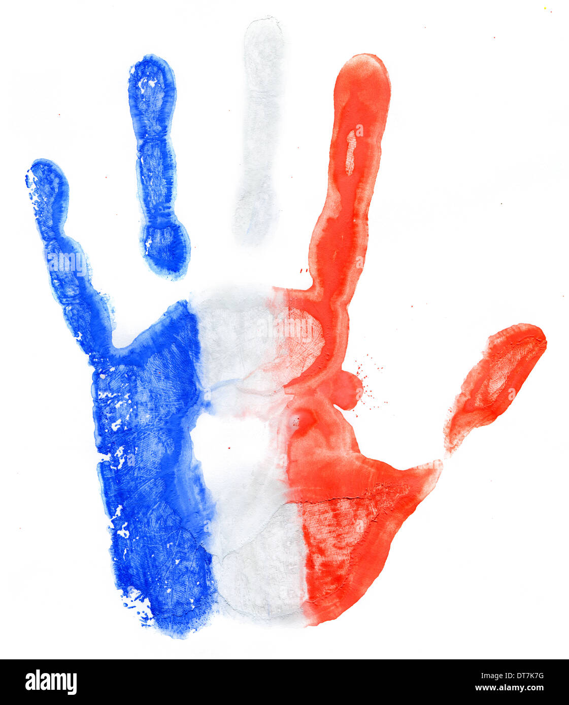 Handprint of a France flag on a white background Stock Photo - Alamy