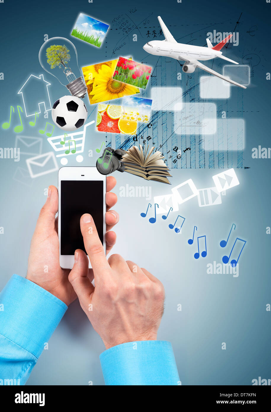 Hand and Multimedia phone concept Stock Photo - Alamy