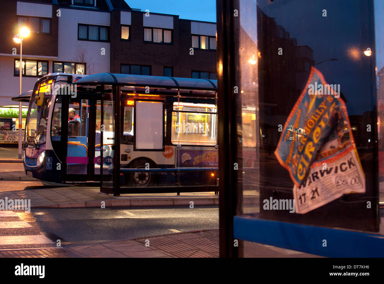 Warwick bus station at dawn, Warwickshire, UK Stock Photo - Alamy