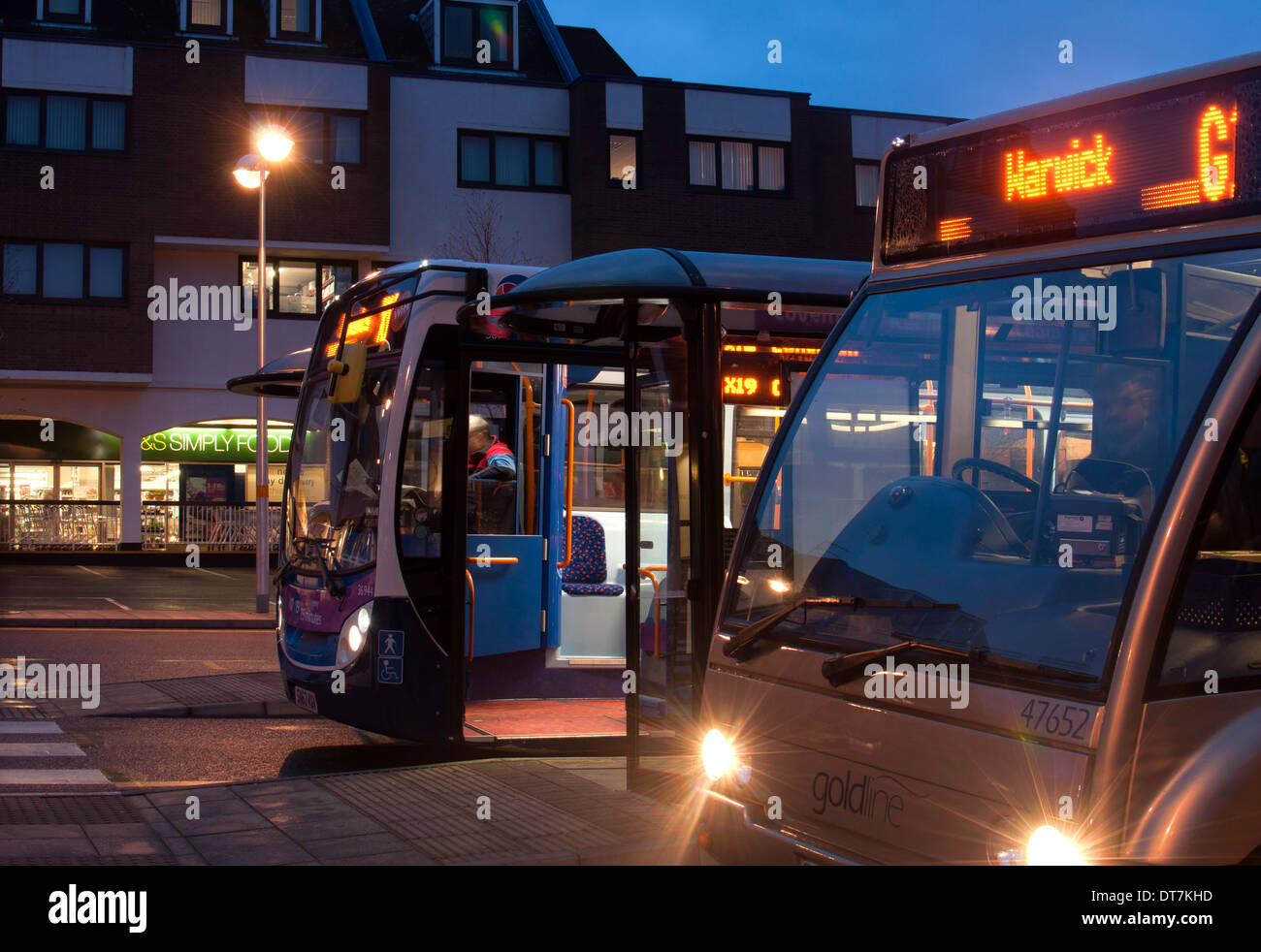 Warwick bus station at dawn, Warwickshire, UK Stock Photo - Alamy