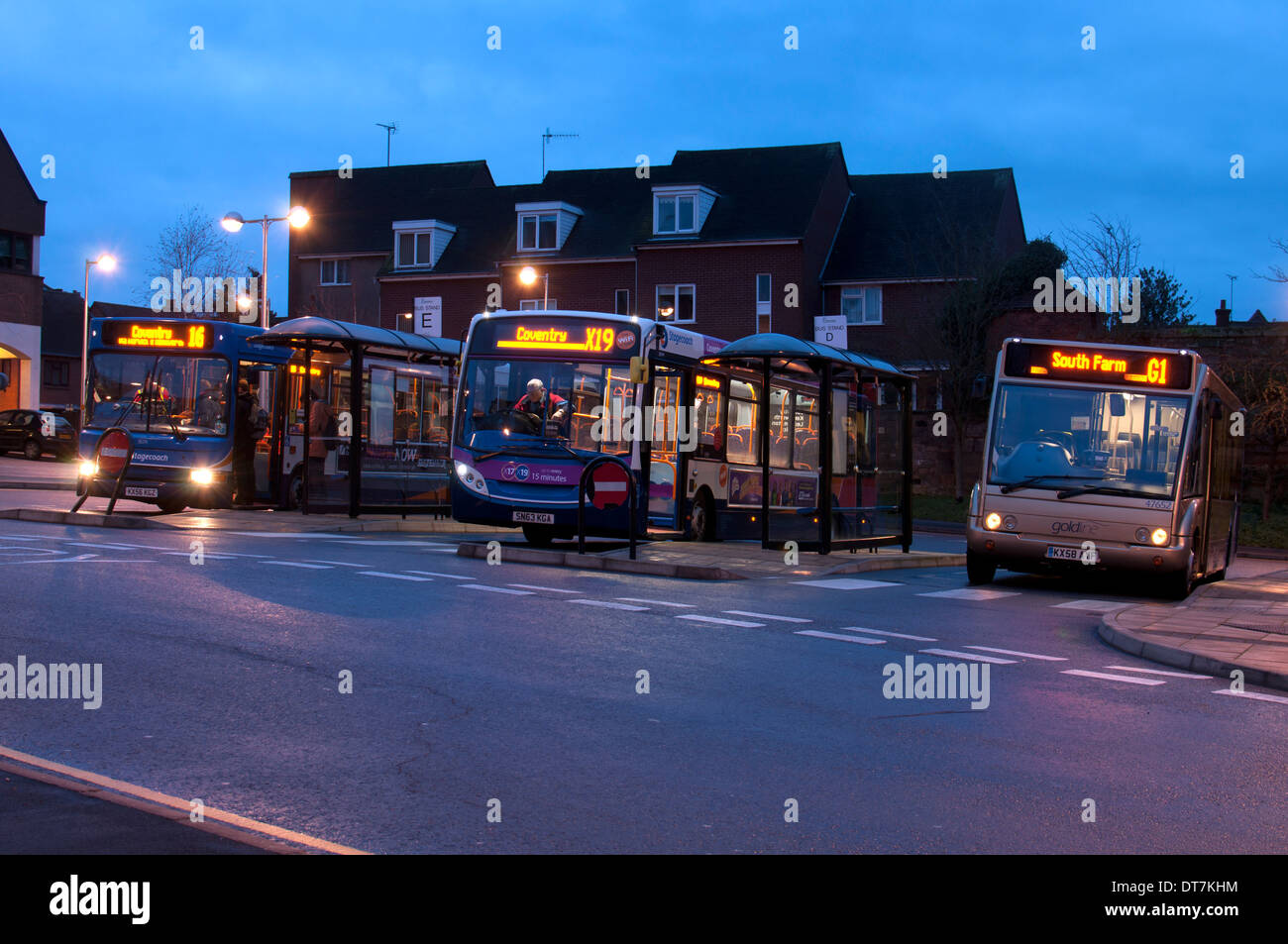 Warwick bus station at dawn, Warwickshire, UK Stock Photo - Alamy