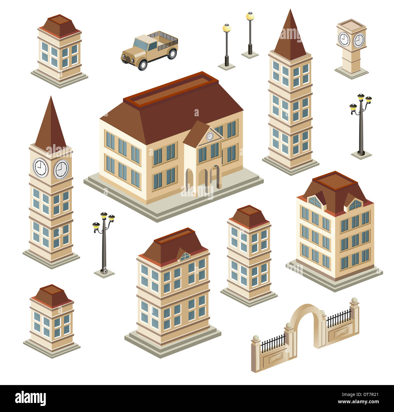 A set of urban and antique buildings in the isometric Stock Photo - Alamy
