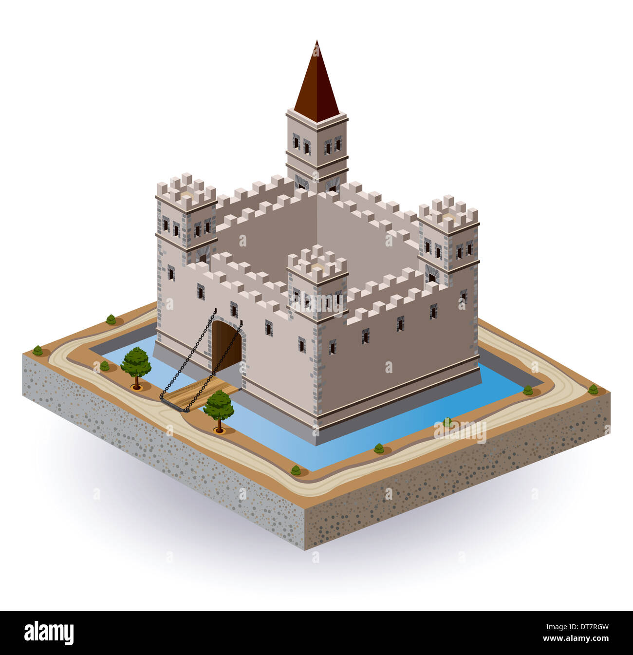 Isometric projection of the of a medieval castle Stock Photo - Alamy