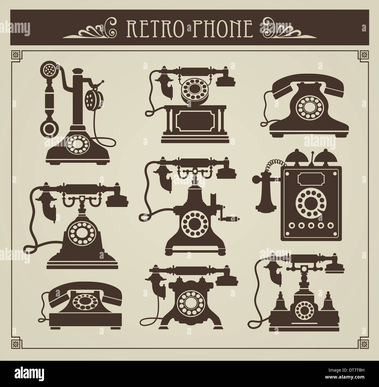 The set of vintage phones on a gray background Stock Photo - Alamy