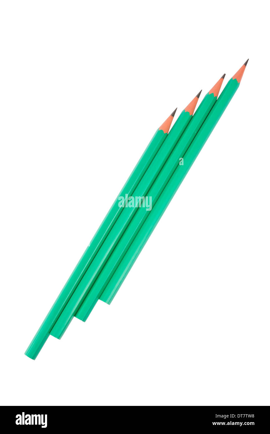 Four green pencils in diagonal isolated on white background Stock Photo ...