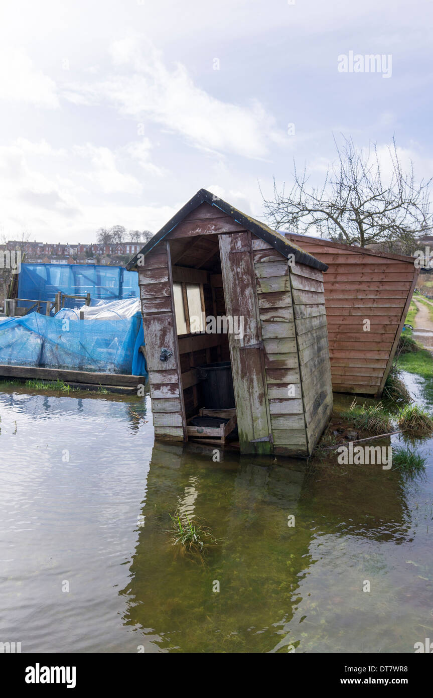 Storm damaged and flooded garden shed UK Stock Photo - Alamy